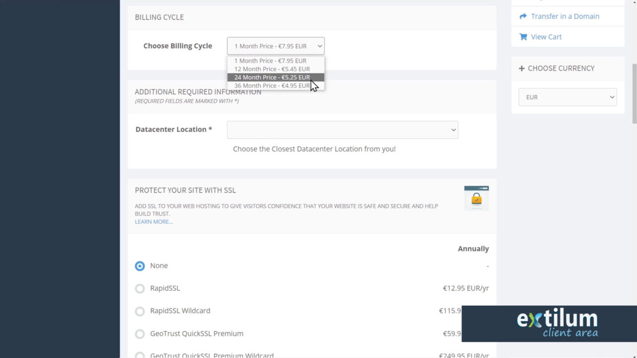 Buy an Extilum Hosting Service - Client Area • Extilum Knowledgebase