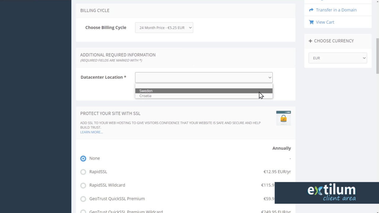 Buy an Extilum Hosting Service - Client Area • Extilum Knowledgebase