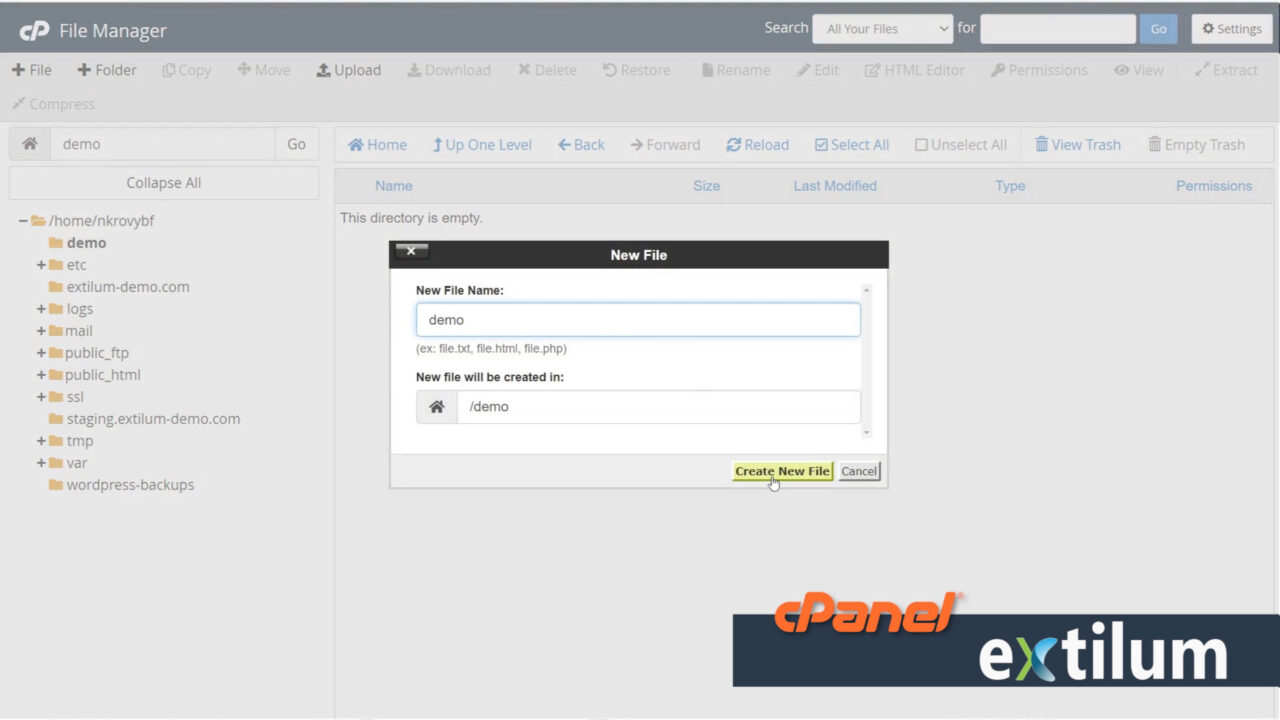Create a New File or Folder in File Manager - cPanel • Extilum Help