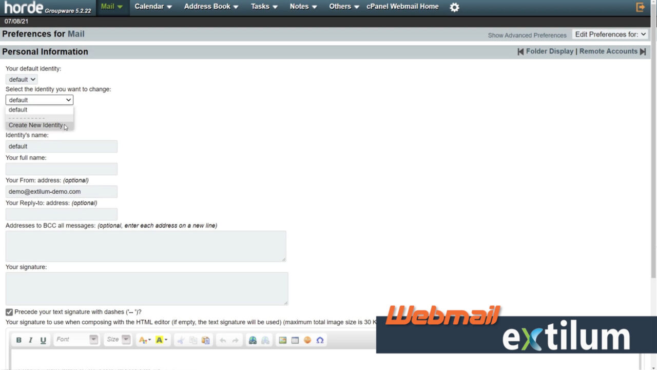 Email Signature Horde - Webmail • Extilum Knowledgebase
