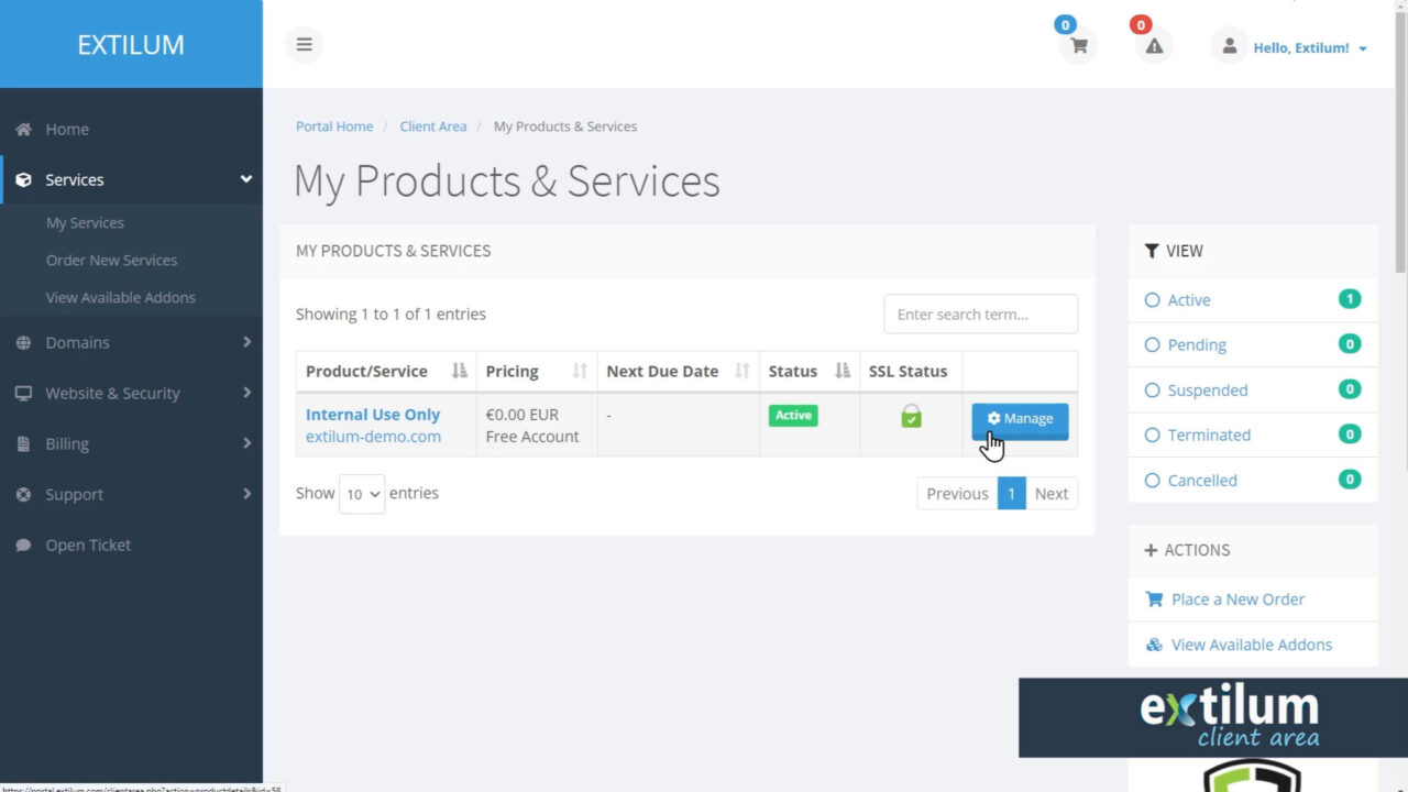 Disk Usage - Client Area • Extilum Knowledgebase