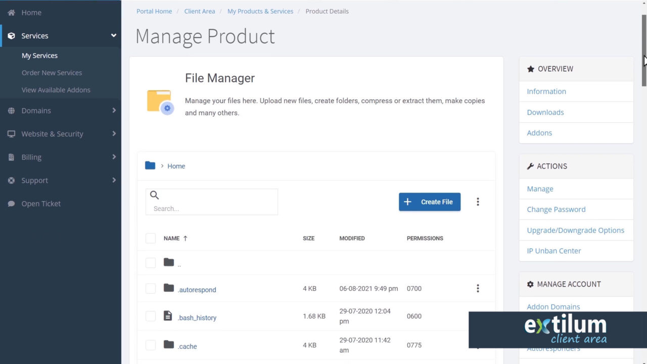 File Manager - Client Area • Extilum Knowledgebase