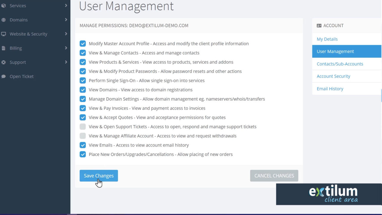Manage User Permissions - Client Area • Extilum Knowledgebase