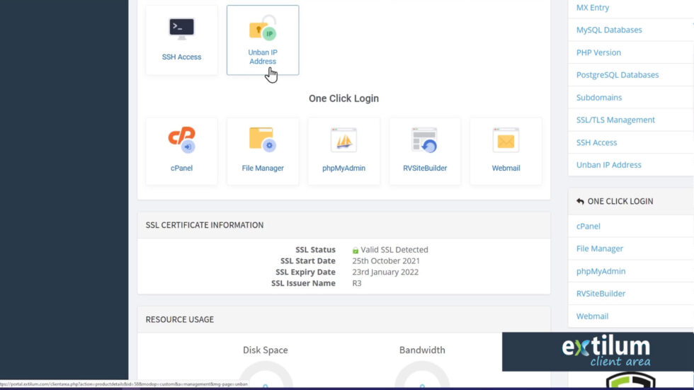 Unban IP Address - Client Area • Extilum Knowledgebase