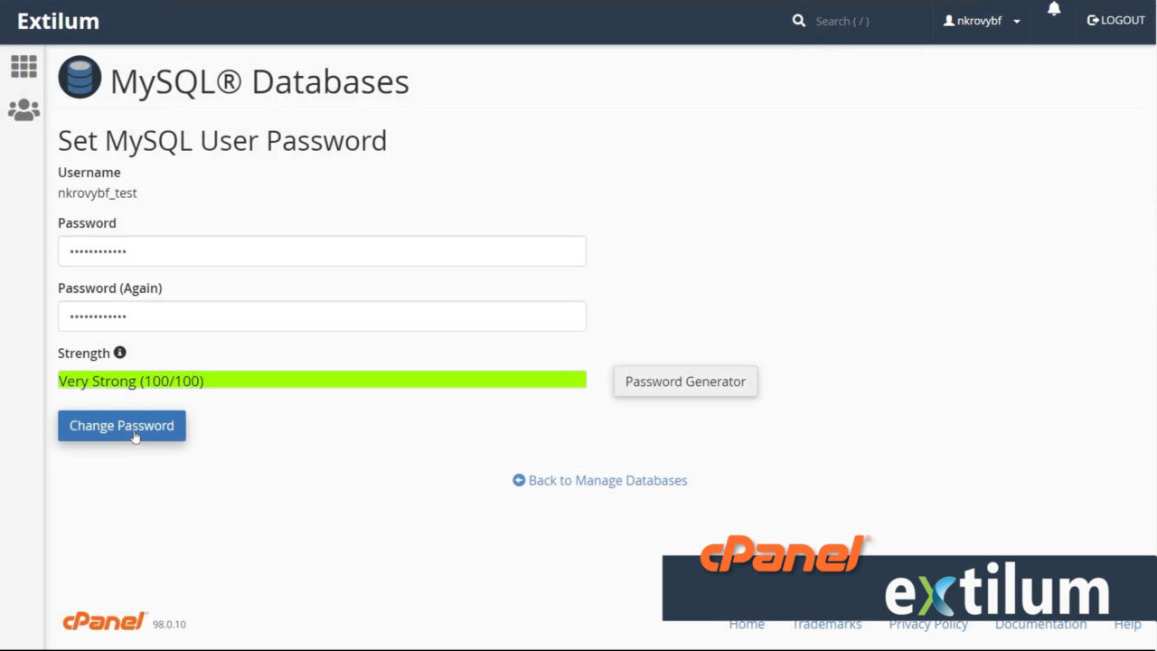 Change a MySQL Database User's Password - cPanel • Extilum Help
