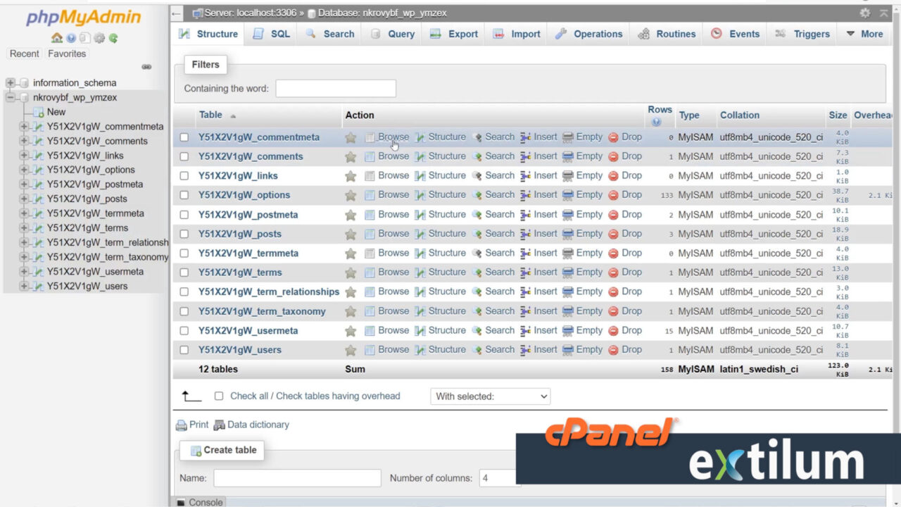 phpMyAdmin - cPanel • Extilum Knowledgebase