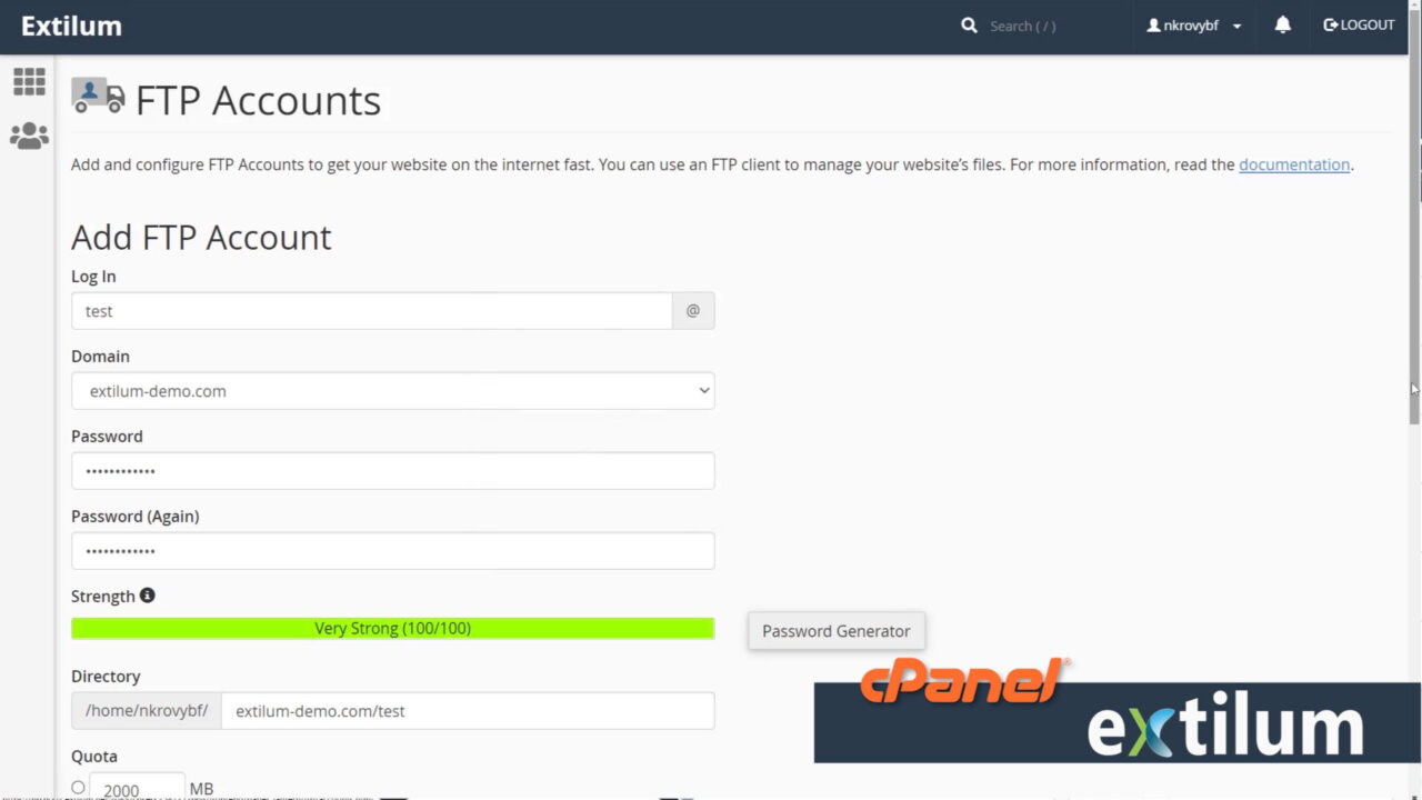 Create an FTP account - cPanel • Extilum Knowledgebase