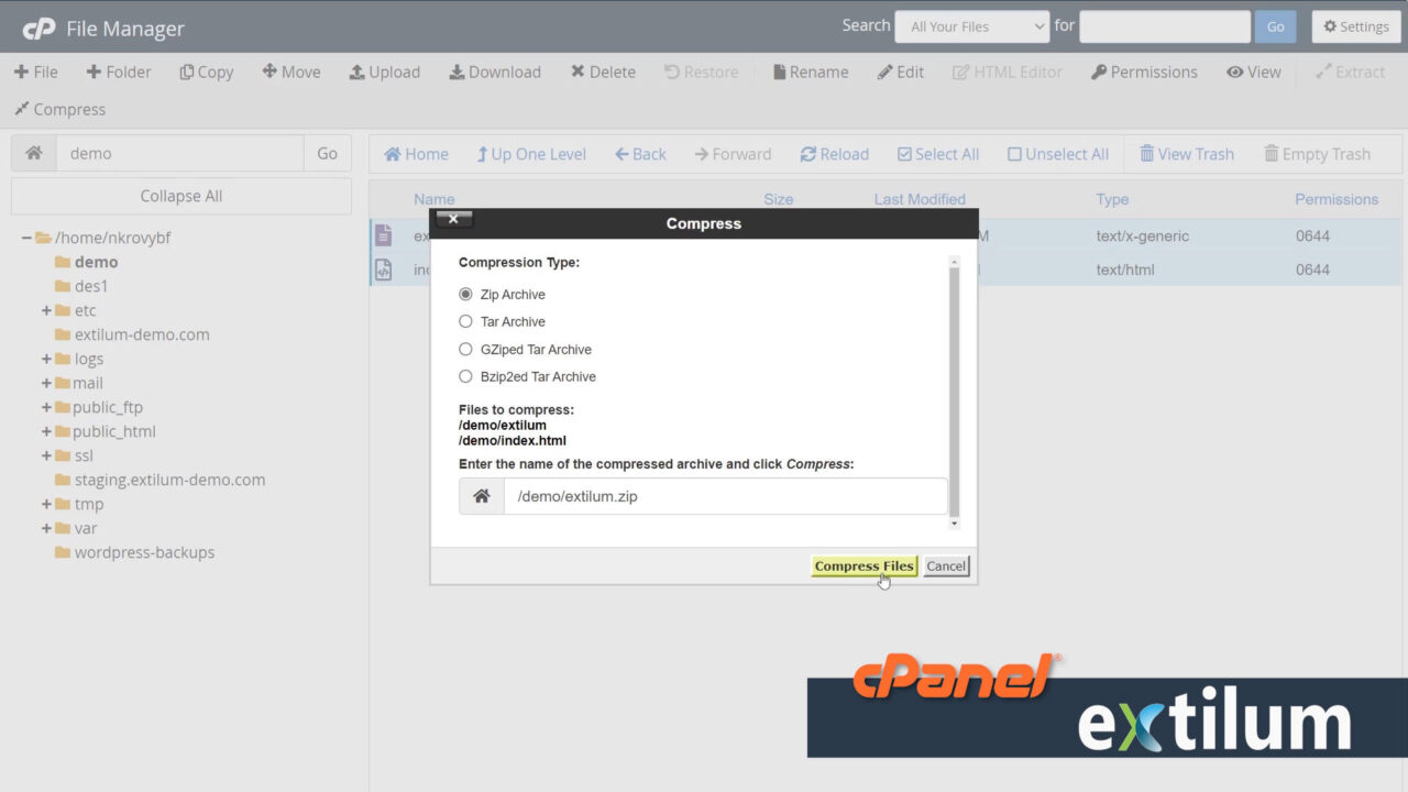 Compress Files using File Manager - cPanel • Extilum Knowledgebase