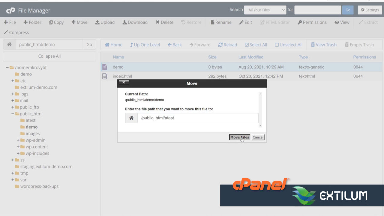 Move Files in File Manager - cPanel • Extilum Knowledgebase