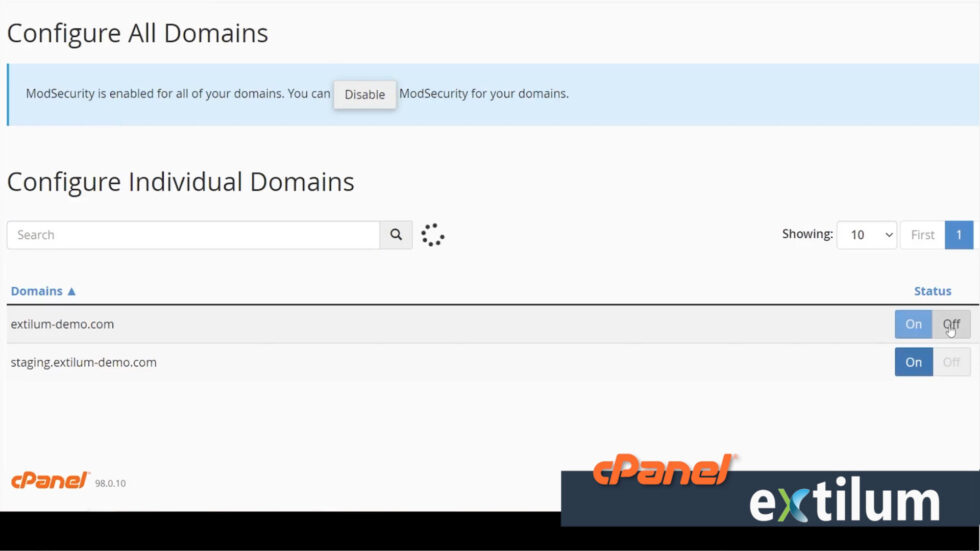 Enable and Disable ModSecurity for individual domains - cPanel • Extilum