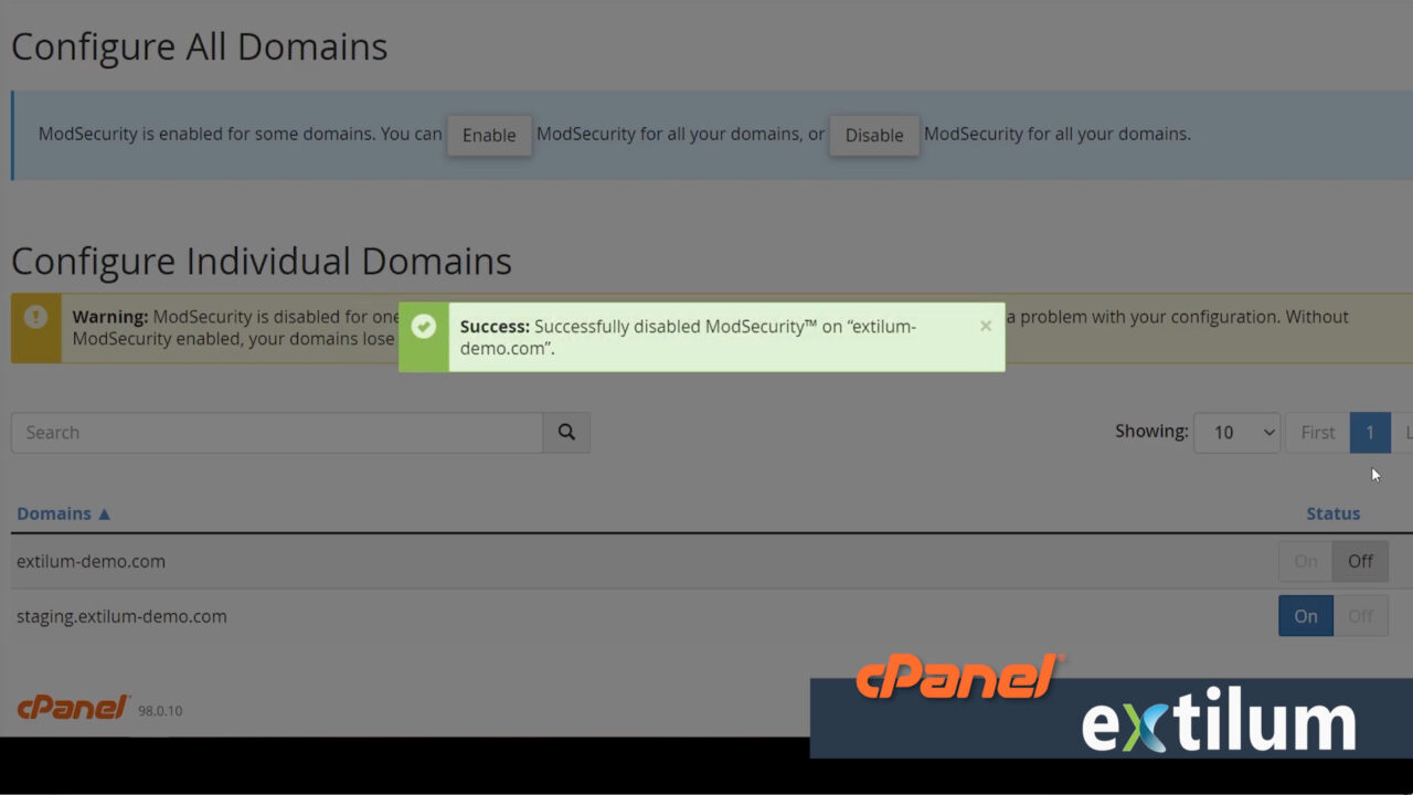 Enable and Disable ModSecurity for individual domains - cPanel • Extilum
