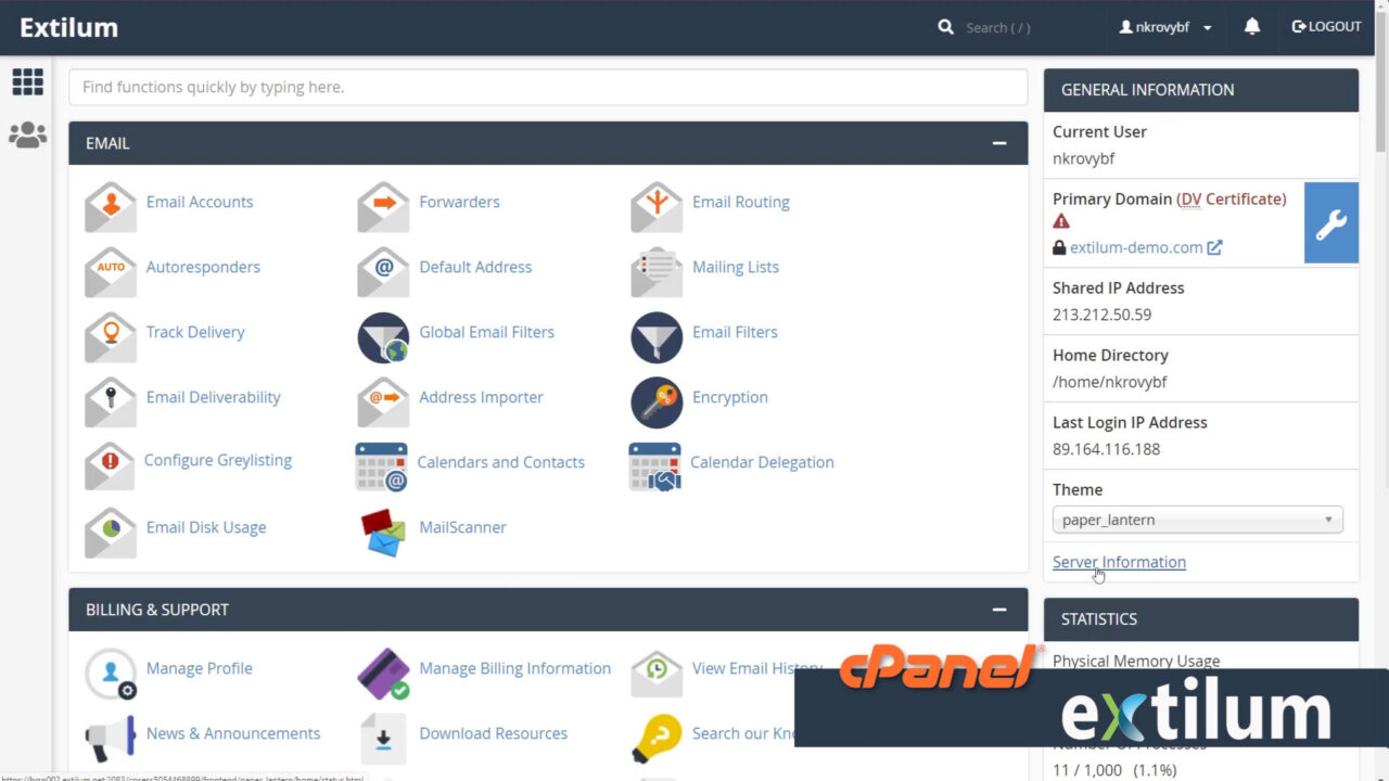 View Server Information for cPanel • Extilum Knowledgebase