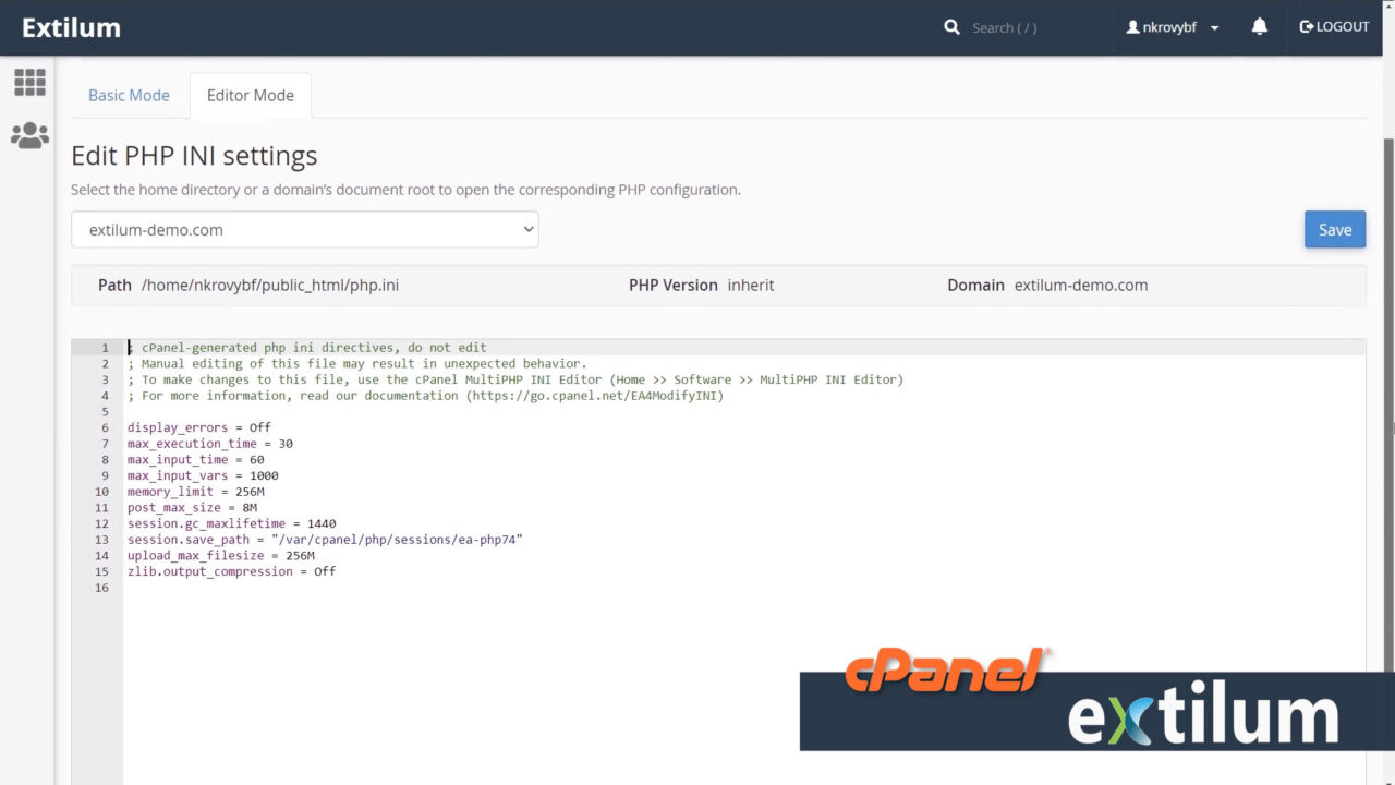 Multiphp Ini Editor In Cpanel Editor Mode • Extilum Knowledgebase