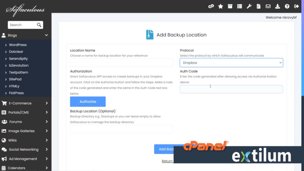 Manage Backup Location Softaculous - cPanel • Extilum Knowledgebase