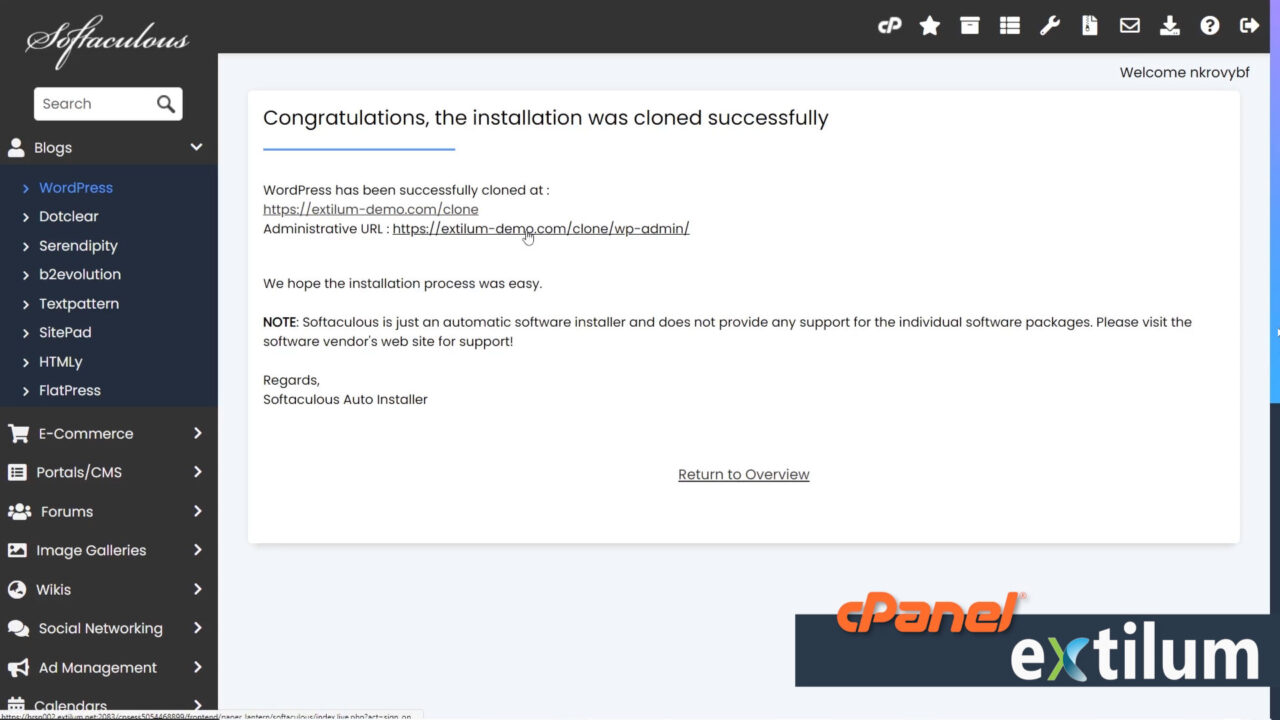 Clone WordPress using Softaculous - cPanel • Extilum Knowledgebase