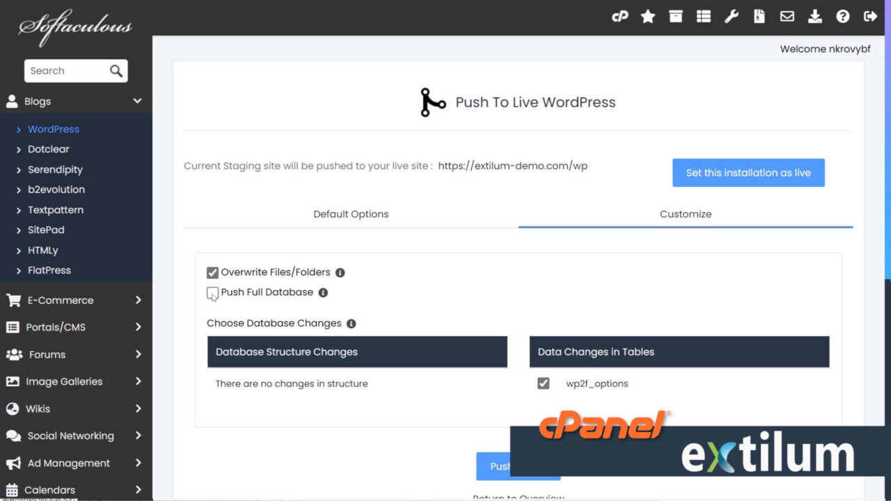 Push WordPress From Staging to Live with Softaculous - cPanel • Extilum