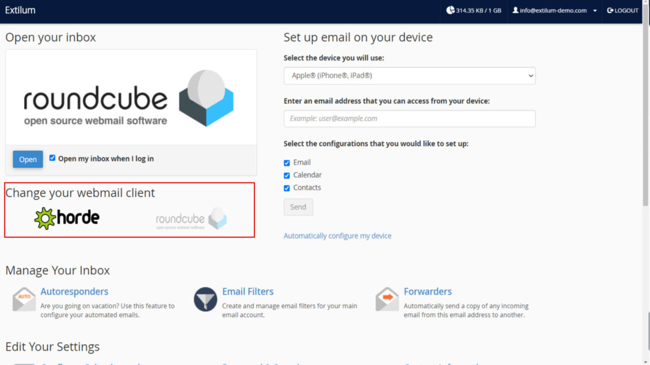 Change your default Webmail client • Extilum Knowledgebase