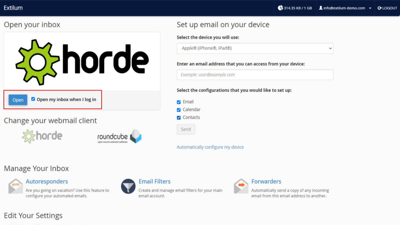 Change your default Webmail client • Extilum Knowledgebase