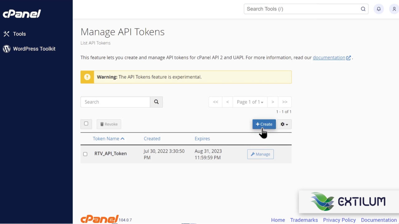 Create API token - cPanel • Extilum Knowledgebase