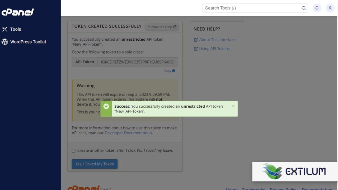 Create API token - cPanel • Extilum Knowledgebase