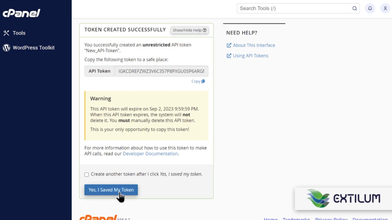 Create API token - cPanel • Extilum Knowledgebase