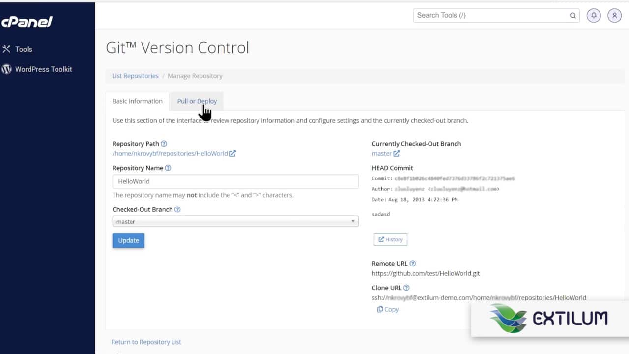 Update or Deploy a Git Repository - cPanel • Extilum KB