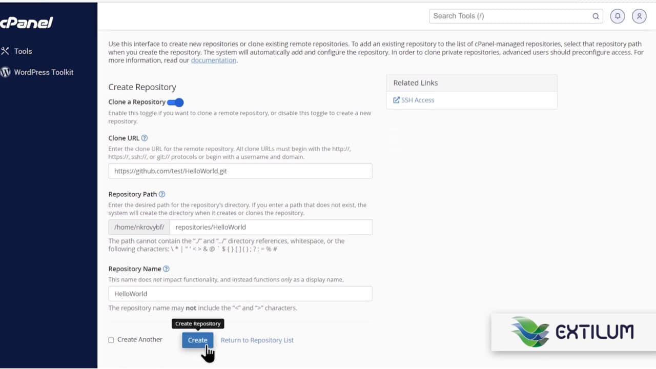 Clone a Git Repository – cPanel | Extilum Knowledgebase